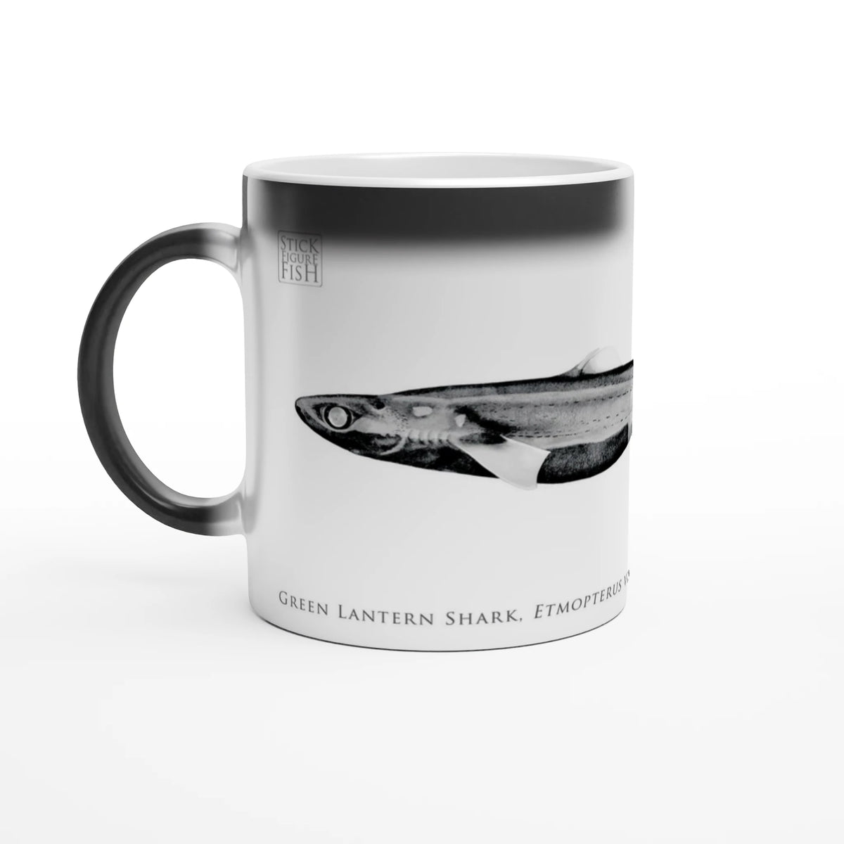 Green Lantern Shark - Colour Change Mug – Stick Figure Fish Illustration